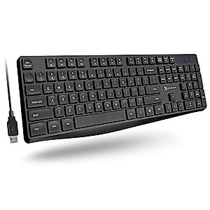 X9 Performance Ergonomic Computer Keyboard Wired - USB Keyboard for Laptop, Windows PC Desktop, Office Use with 5ft Cable Wire, 104 Quiet Keys, 14 Shortcuts, and Kickstand - Black