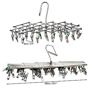 CHDHALTD Drying Rack with 35 Clips,Stainless Steel Draining Rack Socks Clip Underwear Hooks Clothes Hanger for Socks,Bras,Lingerie Sock Drying Hanger