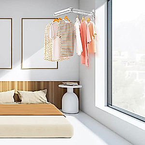 New-Star Clothes Drying Rack Folding Indoor Wall Mounted Drying Rack Clothing Foldable 2 Fold for Laundry Room Organization and Small Space Organization Hanging Clothes Drying Rack