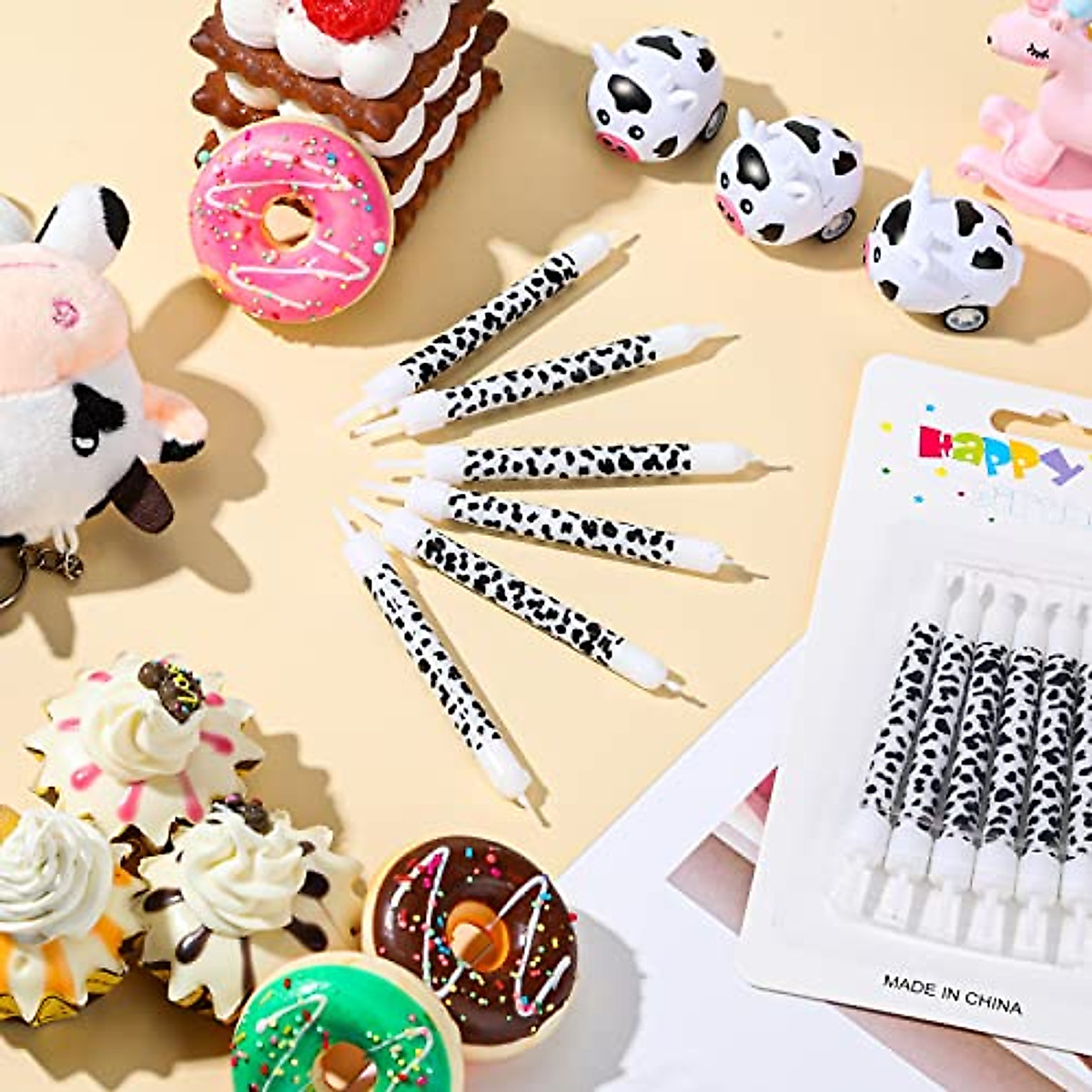 12 Pcs Cow Themed Birthday Candles Cow Print Cake Topper for Cow Party Decoration Baby Shower Birthday Farm Animal Theme Party for Girls