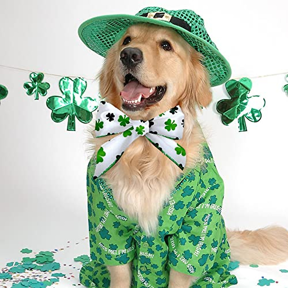 Hying St. Patrick's Day Ribbons for Gifts Wrapping, White Burlap Wired Edge Ribbons Irish Shamrock Craft Ribbon Ornaments for Wreath Bows Saint Patrick's Day Decoration Supplies, 2.5"×10 Yards