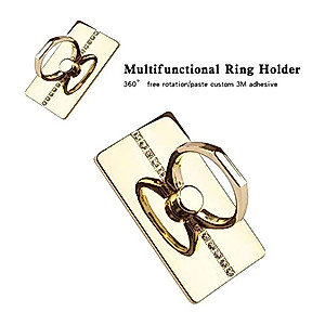 Cavdycidy Cell Phone Ring Holder Stand Rectangular Metal Finger Grip Crystal Stone， 360° Rotation Universal Stand Anti Drop Compatible with All Smartphones 2 Pack (Gold and Silver)
