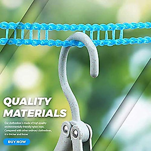 iCJJL Clothesline Adjustable Windproof Clothes Drying Rope Portable Hanging Rope for Home Use, Camping Travel, Indoor Outdoor Laundry Plastic Non-Slip(8M) (Blue)