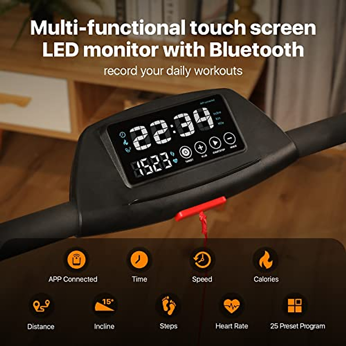 Mobvoi Home Treadmill Incline 3HP Folding 15% Inclines with Bluetooth Workout App Easy Assembly LED Monitor Walking Running Machine for Gym Indoor Exercise Fitness 25 Preset Program