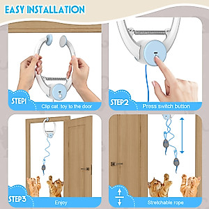 Kezlume Cat Toy Interactive for Indoor Cats, Smart USB Rechargeable Door Hanging Automatic Retractable Kitten Toys, Teaser Electronic Self Play Feather Cat String Toy Attached with 3 Catnip Mice White