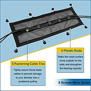 Cable Management Under Desk,Wire Hiders for Desk Flexible Under Desk Cable Management Tray Large Capacity Cord Management Under Desk for Office, Standing Desk,Home,Cable Organizer Desk 25 * 9"-8 Hook