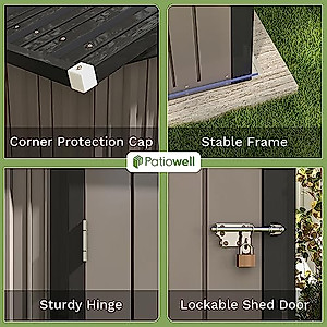 Patiowell Outdoor Storage Shed 8x6 FT, Garden Tool Storage Shed with Sloping Roof and Double Lockable Door, Outdoor Shed for Backyard Garden Patio Lawn, Brown