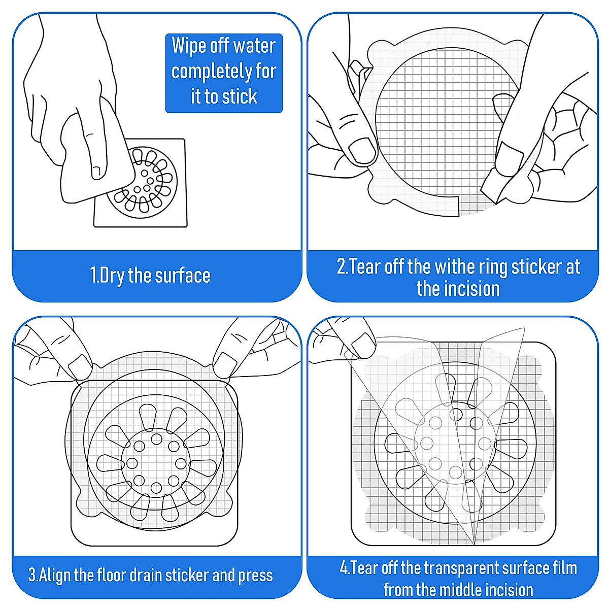 JINSILU,50 Pack,Disposable Shower Drain Hair Catcher Mesh Stickers,Shower Hair Drain Catcher,Drain Cover