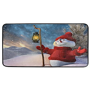 STAYTOP Winter Christmas Snowman Kitchen Rugs Kitchen Mats Polyester Non Slip Washable Cushioned Mats Antifatigue Comfort Floor Mat Doormat for Kitchen Washroom Bedroom 39 x 20 inch