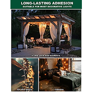 Outdoor Light Clips: 20 Clips Clear - Hooks for Outdoor String Lights - Adhesive Waterproof Strips Outdoor Light Clips for Patio Hanging Heavy Duty Gutter Outside Fence Window Christmas Decorate