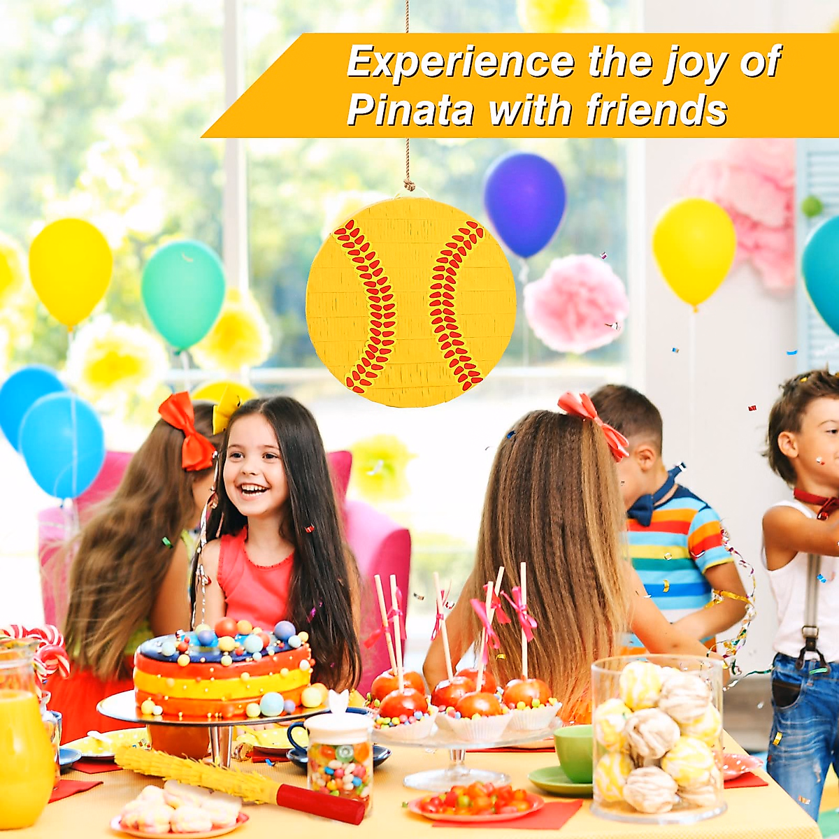 Deekin 3 Pcs Softball piñata Set Include piñata with Stick Eye Mask Softball piñata for Kids Music Science School Sports Bridal Shower Birthday Party Decorations Supplies