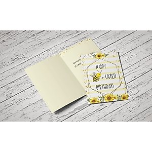 Red Door Inspirations Happy Belated Birthday Card, Single Card and Envelope (Bee-Lated Single Birthday Card)