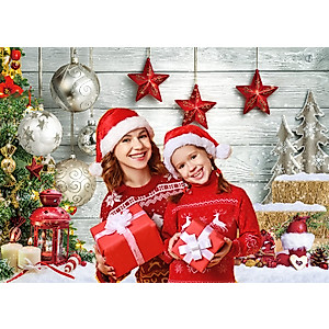 CYLYH 7X5FT Christmas Backdrop White Wood Floor Photography Backdrop Winter Snow Christmas Balls Xmas Tree Gift Family Party Photo Background New Year Party Banner Backdrop D551