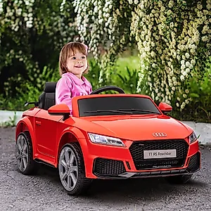 Aosom 6V Kids Electric Ride On Car, Licensed Audi TT RS with Suspension System and Remote Control, Horn, 5 Songs, Lights, MP3 Player, Red