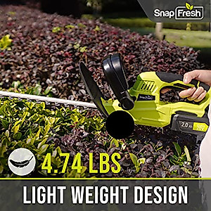 Cordless Hedge Trimmer - SnapFresh 20V Electric Hedge Trimmer 22" Dual-Action Blade, Grass Trimmer with 2.0Ah Battery and Charger, Bush Trimmer, Shrub Trimmer