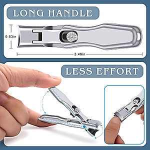 2024 Upgrade Nail Clippers for Men Thick Nails - DRMODE Large Wide Jaw Opening Toe Nail Clippers for Seniors, Heavy Duty Stainless Steel No Splash Fingernail Clipper Cutters Long Handle with Catcher