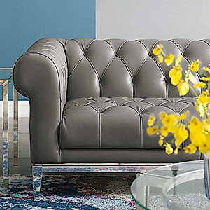 Modway Idyll Tufted Button Upholstered Leather Chesterfield Loveseat, Gray