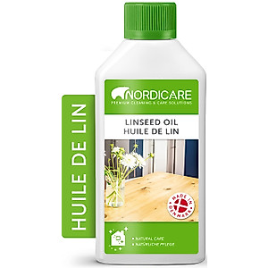 Nordicare Linseed Oil for Wood - 100% Pure & Natural Linseed Oil for Entire Indoor Area - Food-Safe Raw Linseed Oil for Wood Furniture - Underlines the Original Wood Structure - Made in Denmark 16.9oz
