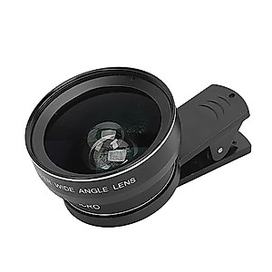 Portable Cell Phone Camera Lens, Durable 2 in 1 Clip On Phone Macro Lens with 0.45x Wide Angle for 1.5in Lenses 1.9in Filters