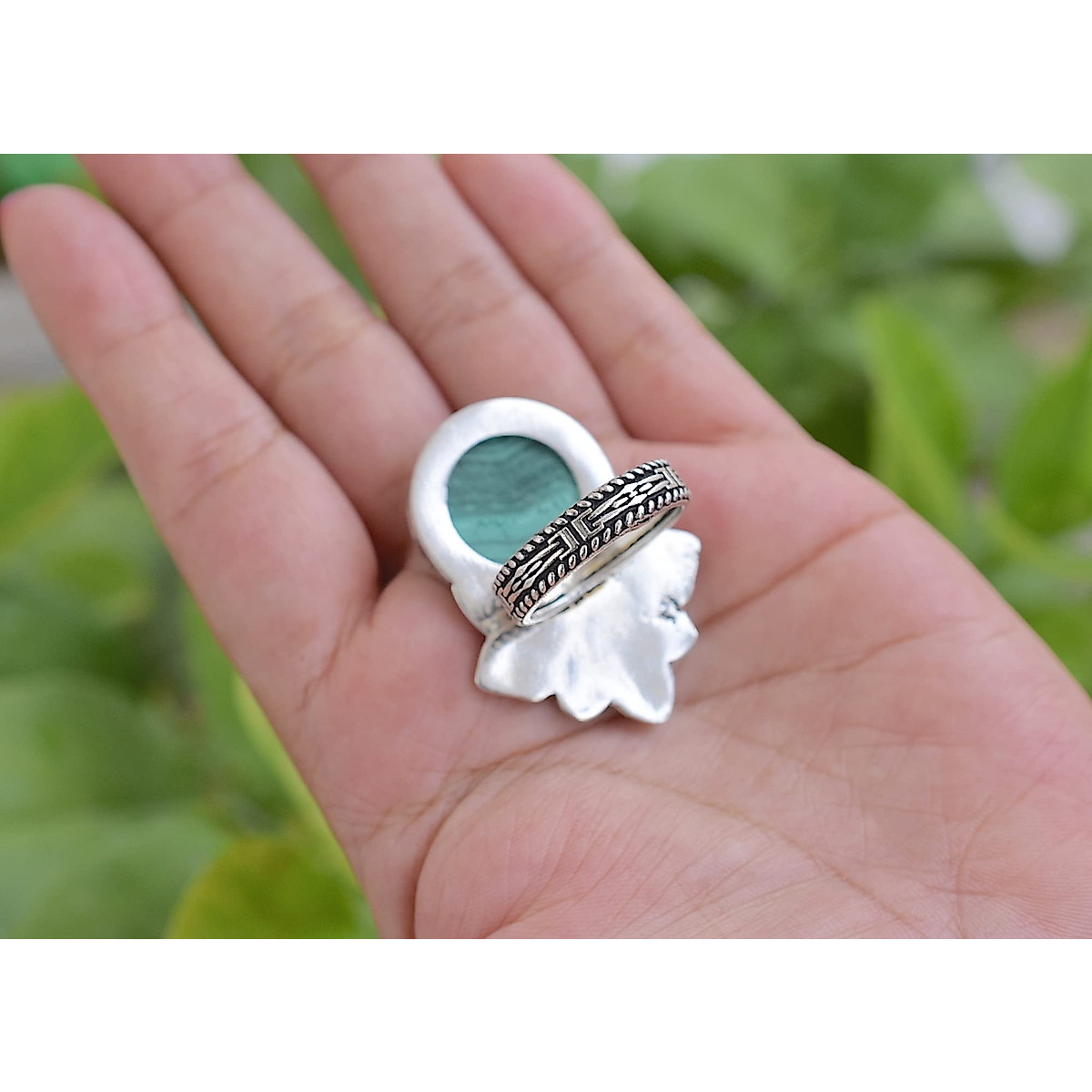 Rekha Gems Malachite Ring-925 Sterling Silver Ring-Vintage Ring-Handmade Ring-Birthday Gift-Green Gemstone Ring-Boho and Hippie Ring-Birthstone Ring-Malachite Jewelry- RMK13 (4.50 US)