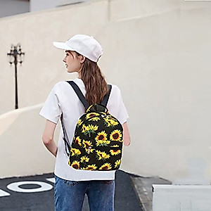 LSNOYRD Sunflower Mini Backpack Purse, Women Teen Girl Teenager 13 Inch Black Floral Flower Cute Kawaii Purse, Medium Size Nylon Small Backpack Bookbag Travel Shoulder Back Pack with Side Pocket