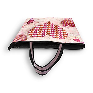 QMXO Pink Hearts Valentine's Day Handbags and Purse for Women Tote Bag Large Capacity Top Handle Shopper Shoulder Bag