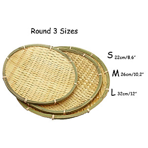 100% Handmade Bamboo Basket Weaving Serving Tray Set of 3 for Bread Food Snack Woven Wicker White Green Bamboo Basket Holder Traditional Decor 8inch 10inch 12inch 14inch 16inch (White, Set of 3)