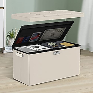 Tamfile 30 inches Folding Storage Ottoman with Lock,Fireproof Bedroom Bench with Storage,Beige Footrest with Foam Padded Seat,Ottoman Foot Rest for Bed Room,Storage Chest, Foot Rest Stool