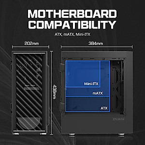 Zalman T7 Compact ATX/mATX Desktop Computer PC Case, 2 x 120mm Fans Preinstalled, 3D Wave Patterned Mesh Front Panel, Tinted Acrylic Side Panel, USB 3.0