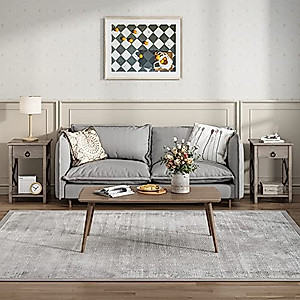 JAXPETY Set of 2 Wood Nightstand, Bedside Table with Drawer, Bedside Furniture, Night Stand, End Table, Side Table with Solid Wood Legs for Home Bedroom(Grey)