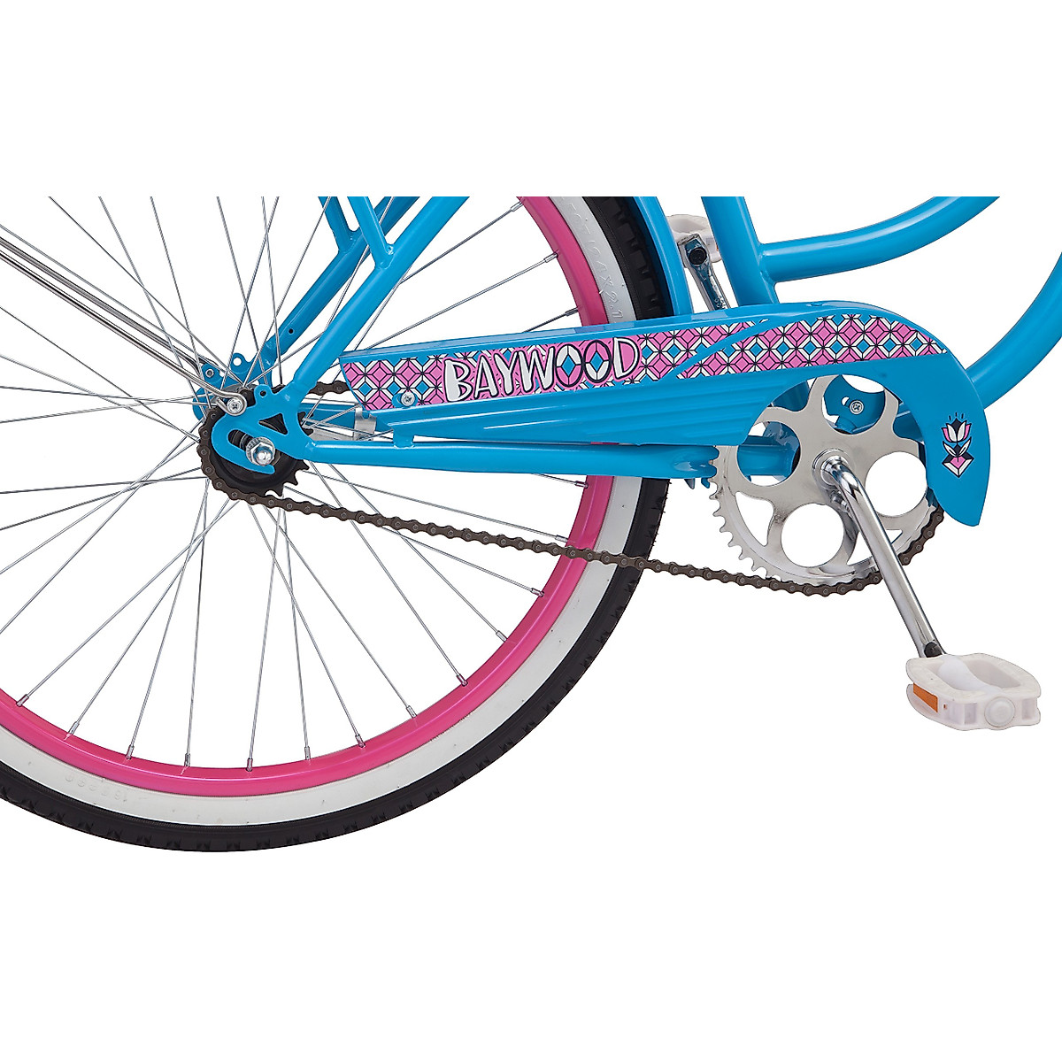 Schwinn Baywood Beach Cruiser Bike for Men Women, Ages 8 Up or Rider Height 4'8"-5'6", 24-Inch Wheels, Single Speed, Rear Cargo Rack, Bright Blue