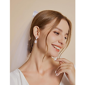 EAMTI Silver Dangle Earrings for Women Cubic Zirconia Teardrop Bridal Wedding Earrings 925 Sterling Silver Post Rhinestone Earring