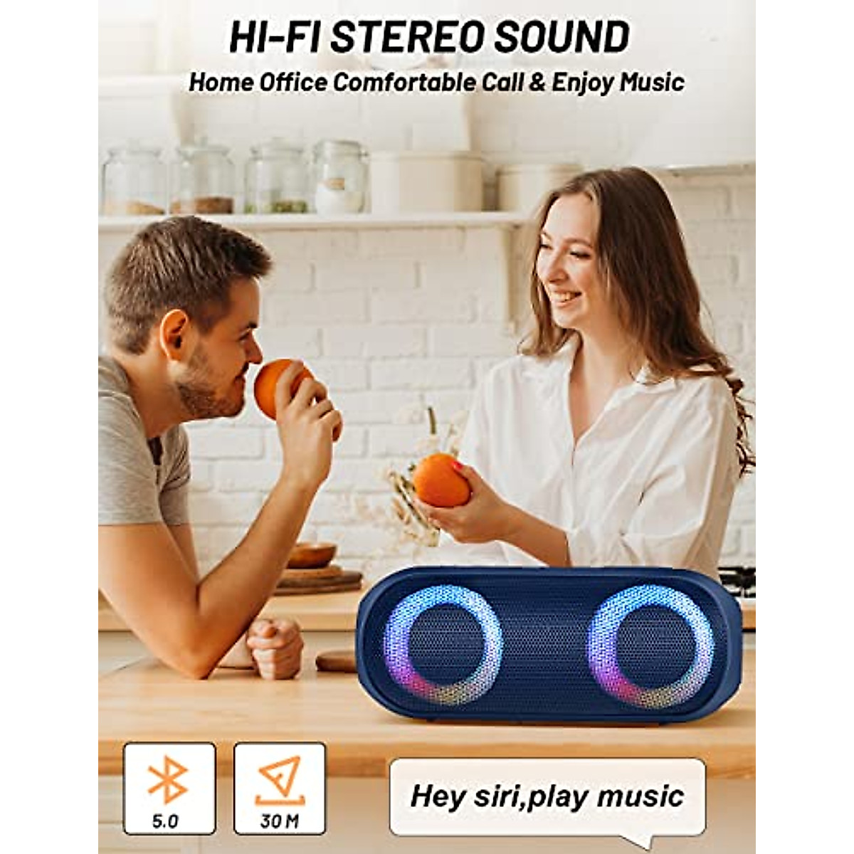 NOTABRICK Bluetooth Speakers, Portable Speakers Bluetooth Wireless(100FT Range) with 30W Loud Stereo Sound, IPX7 Waterproof Shower Speakers, RGB Multi-Colors Rhythm Lights, 1000mins Playtime