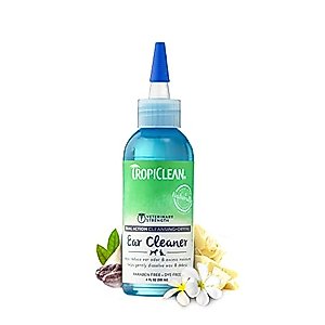TropiClean Dual Action Ear Cleaner for Cats & Dogs | Vet Tested & Approved Ear Wash for Dogs | Pet Ear Wash Derived from Natural Ingredients | Made in the USA | 4 oz