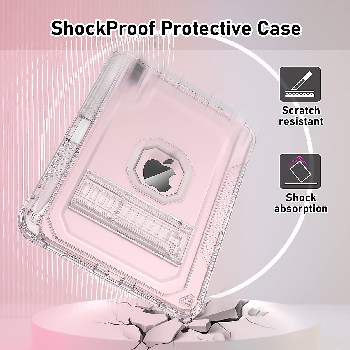 ZoneFoker Case for iPad Mini A17 Pro, for iPad Mini 7th/6th Generation Case 8.3 inch 2024/2021 with Pencil Holder/Stand, Slim Cover for i Pad Mini 7/6 (Clear)