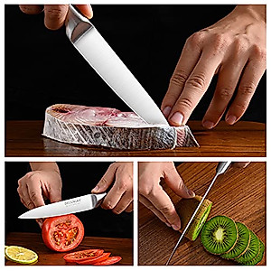 BECOKAY Kitchen Utility Knife - 5 inch Petty Knife with Sheath - Sharp High Carbon German Stainless Steel Cutting Engraving Knife - Suitable for Meat, Fruit Peeling Knife - Ergonomic Handle Design