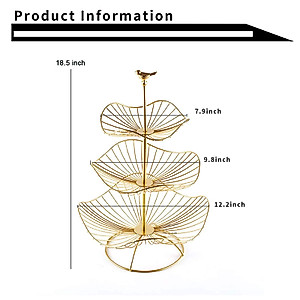 MINIDUo 3 Tier Fruit Basket,Metal Fruits Vegetable Bowl Desserts Candy Buffet Plates Serving Tray for Family Dinner Birthday Party Wedding-Gold,LotusLeafBlack
