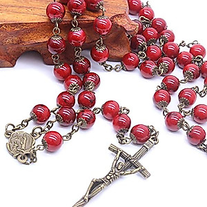 Christmas Deep Red Crystal Beads Rosary Necklace Catholic Prayer Jerusalem Holy Soil Medal Cross Holy Land Antique Religious Rosaries Beads Collection