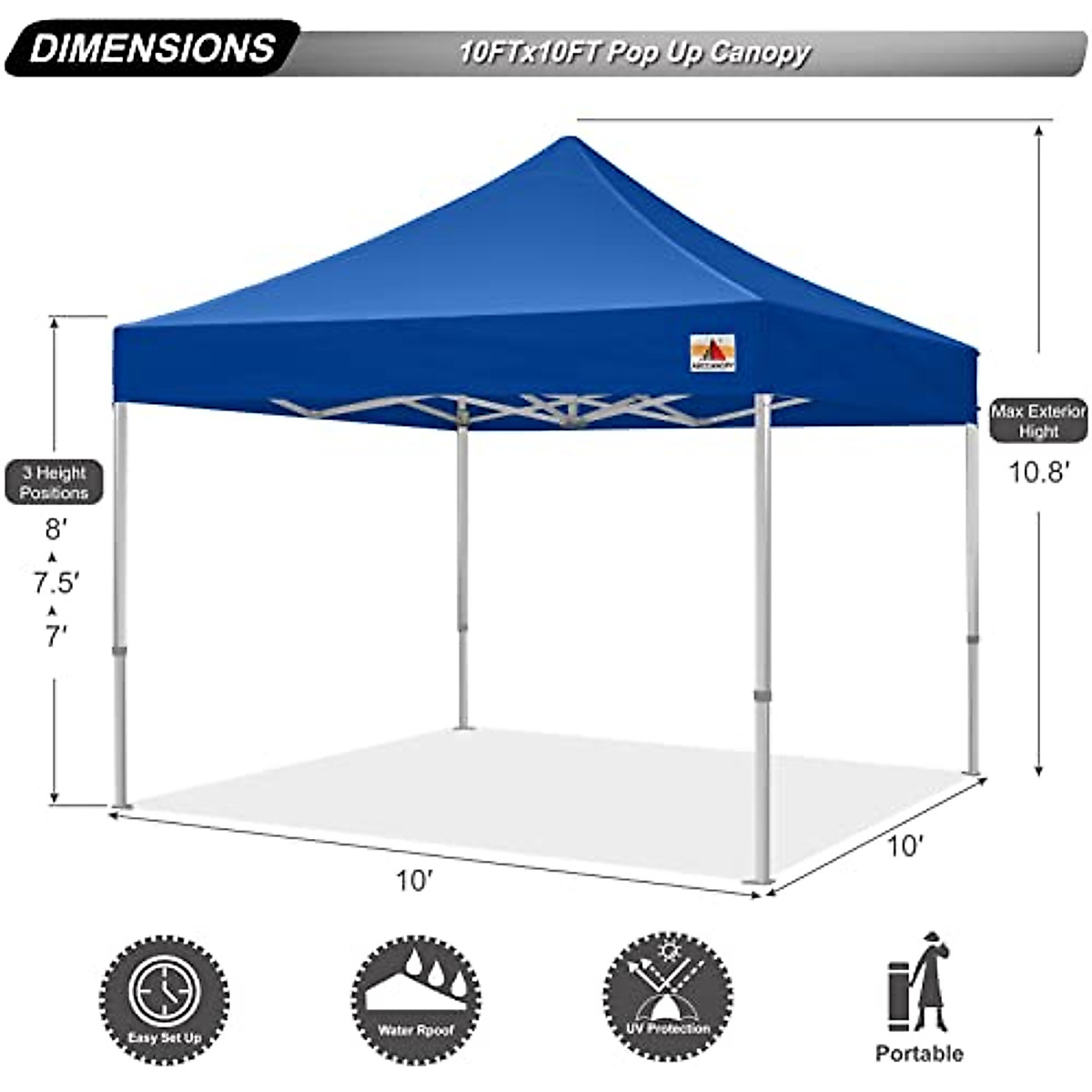 ABCCANOPY Large All Aluminum Canopy Commercial Instant Shade 10x10 Premium Series, Blue