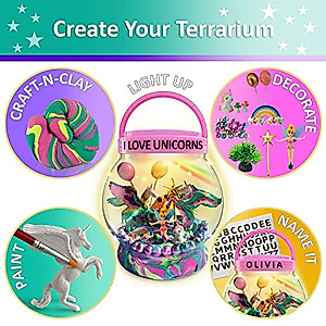 Light-Up & Paintable Fairy and Unicorn Terrarium Kit for Kids, Birthday Gifts For Girls, Unicorn Toys, DIY Arts & Crafts Presents Stuff for Age 4 5 6 7 8-12 Year Old Girl Gift, Science Clay Activities
