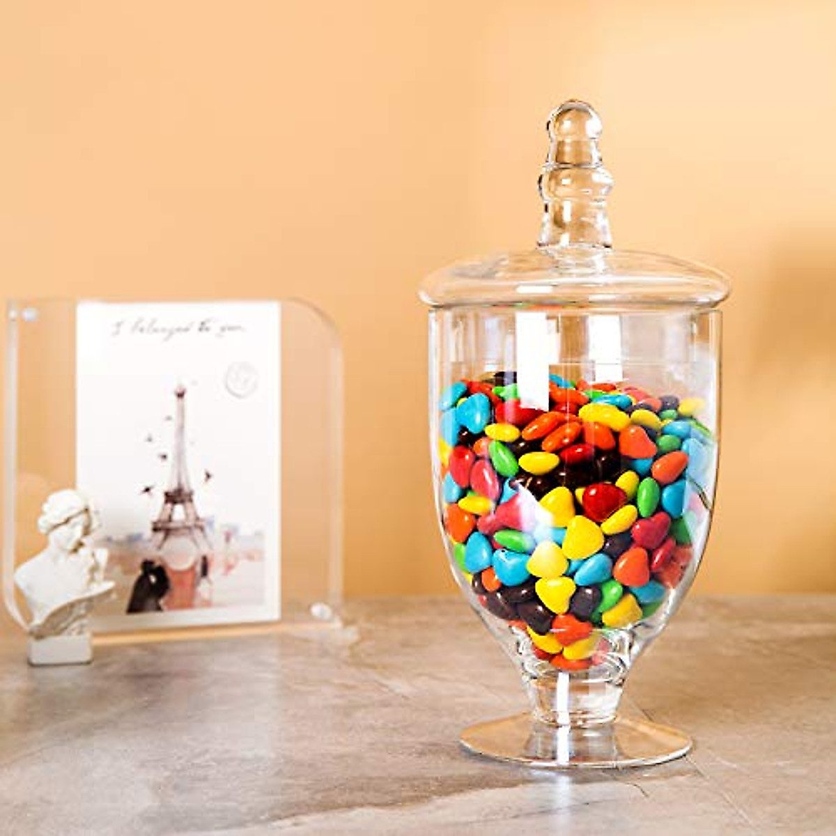 Diamond Star Set of 3 Clear Glass Apothecary Jars, Decorative Weddings Candy Buffet Display Elegant Storage Jar (H: 9", 12.5", 14")