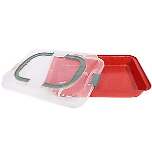 casaWare 9 x 13 x 2-inch Covered Rectangular Cake Pan with Wide Handles (Red Granite)