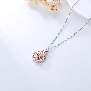 ONEFINITY Rose Flower Urn Necklaces for Ashes Sterling Silver Origami Rose Flower Cremation Jewelry for Ashes Memory Jewelry for Women Men