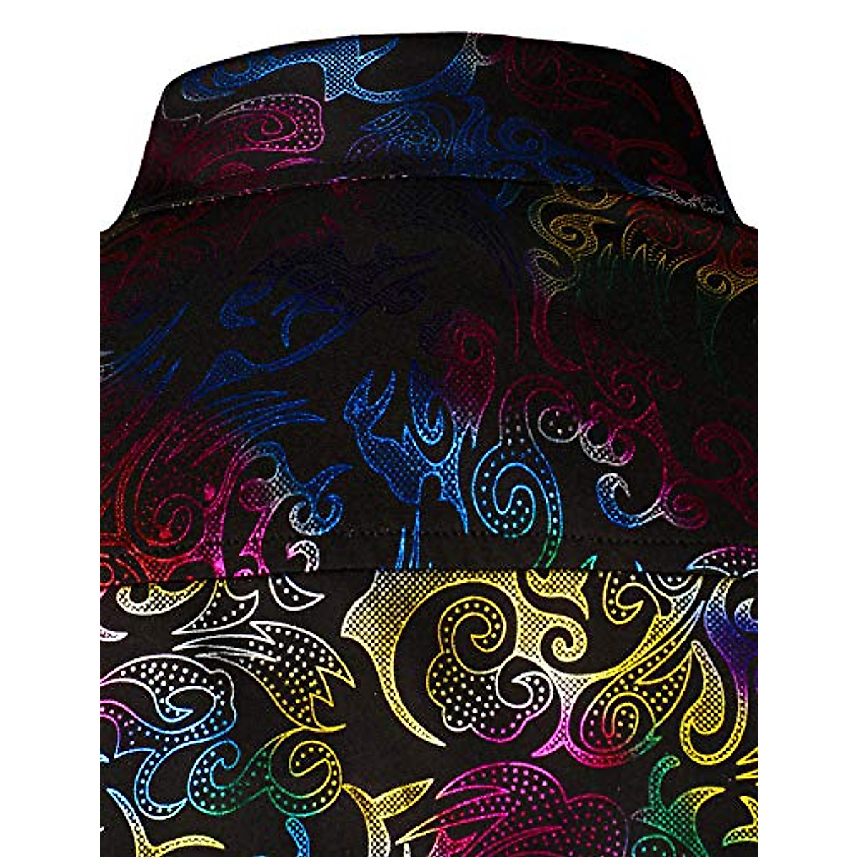 ZEROYAA Men's Luxury Prom Design Slim Fit Long Sleeve Button up Party Dress Shirts ZZCL48 Black Multicolored Large