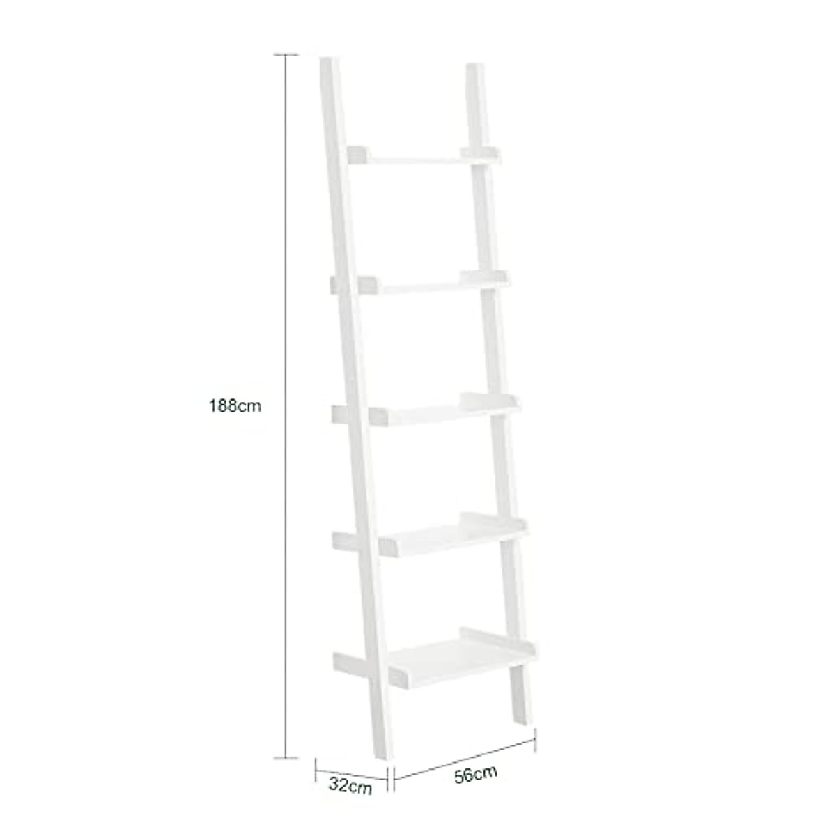 Haotian FRG17-W, White Modern 5 Tiers Ladder Shelf Bookcase, Storage Display Shelving Wall Shelf