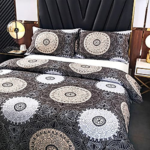 Sviuse Bohemia 3pc Duvet Cover Set King Size Grey Bohemian Print Duvet with Zipper Closure, 1 Duvet Cover + 2 Pillow Shams (3, King)