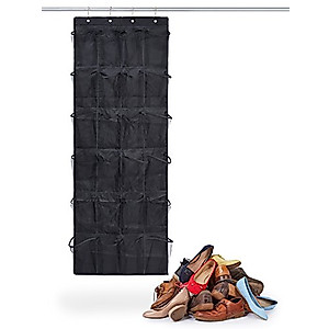 Bilpa Shoe Organizer, Over The Door Hanging Closet Rack | 24 Large Mesh Pockets Fit Up to Size 14 | Strong Metal Hooks | Sturdy Black Fabric Holder| Perfect Storage for Trainers, Boots, Sandals