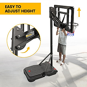 Atufare Portable Basketball Hoop Outdoor for Kids Youth - 5.5FT-9.5FT Easy Height Adjustable Stand System w/Shatterproof Backboard - Indoor Outside Basketball Goal Court with Free Weighted Bag, Black