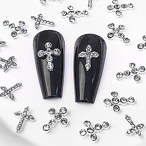 30Pcs Cross Nail Charm, Nail Rhinestones for Acrylic Nails, 3D Silver Gold Metal Alloy Crystals Cross Charms, Flatback Nail Diamonds, Nail Gems for Women Girls DIY Nail Art Nail Designs (Cross)