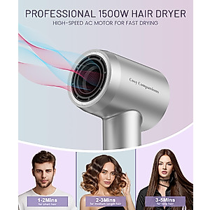 Hair Dryer - 150000 RPM High-Speed Brushless Motor Negative Ionic Blow Dryer for Fast Drying, Low Noise Thermo-Control Hair Dryer with Diffuser and Nozzle, Silvery
